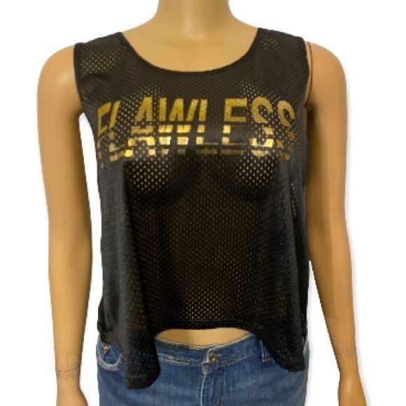 Tops | Miss Popular Perforated Tank Flawless Graphic Black Gold ...